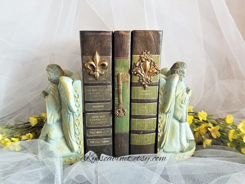 Angel Bookends Holding Bible Hand Painted Golden Blue Angel - Etsy