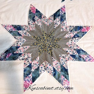 Vintage Lone Star Quilt With Vine Flower Applique, Machine and Hand ...