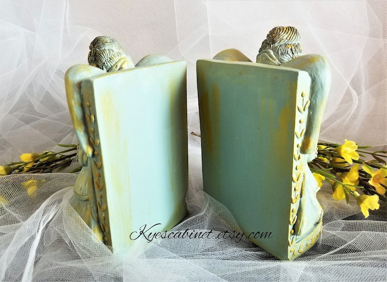 Angel Bookends Holding Bible Hand Painted Golden Blue Angel - Etsy