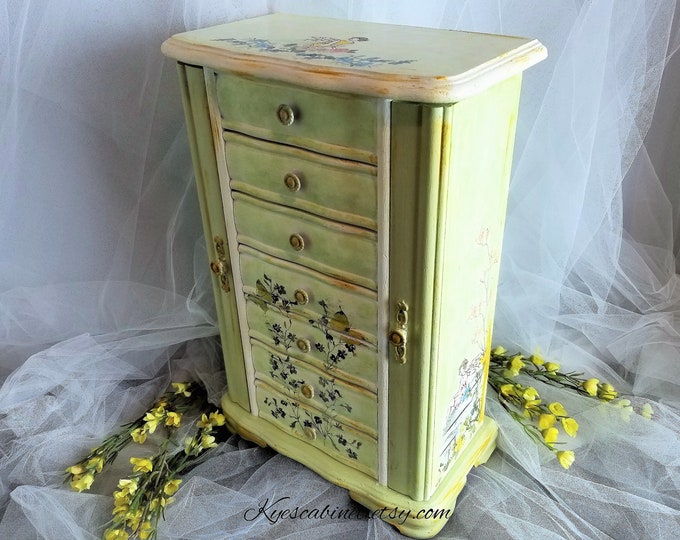 Large Hand Painted Wood Jewelry Box, Personalized Jewelry Box Decoupage ...