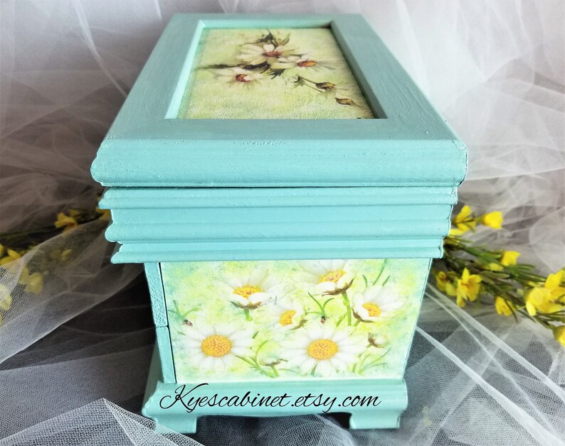 Hand Painted Footed Jewelry Box White Daisy Decoupage Girls - Etsy