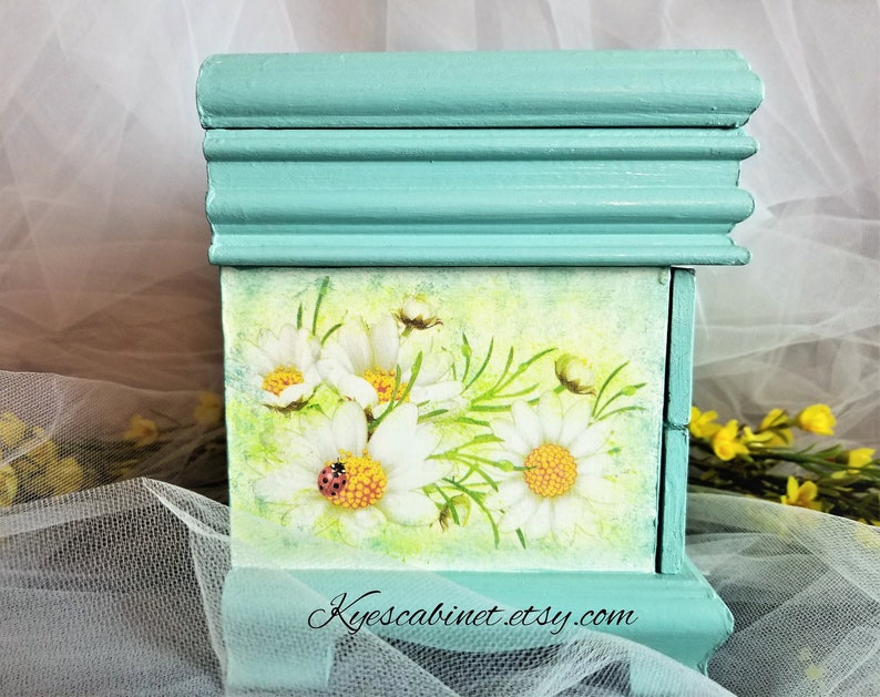 Hand Painted Footed Jewelry Box White Daisy Decoupage Girls - Etsy