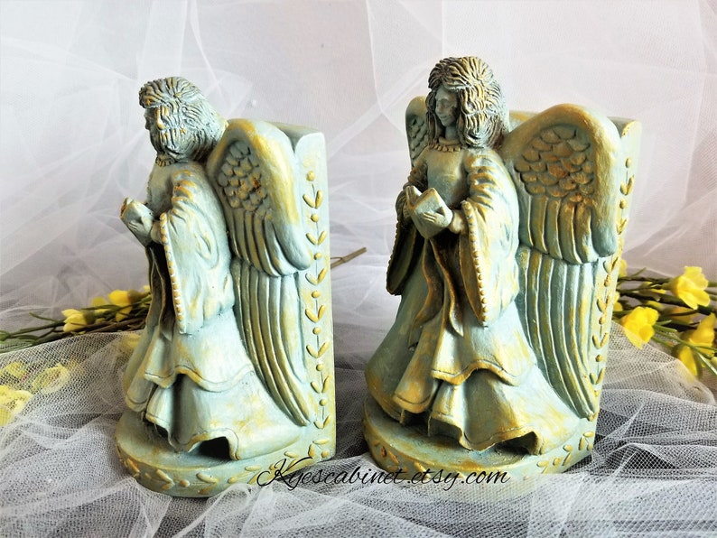 Angel Bookends Holding Bible Hand Painted Golden Blue Angel - Etsy