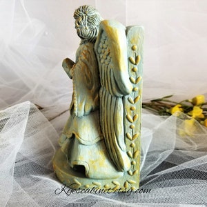 Angel Bookends Holding Bible, Hand Painted Golden Blue Angel Bookends ...