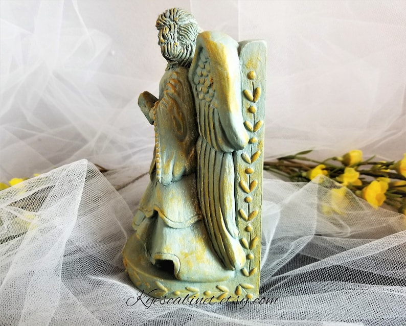 Angel Bookends Holding Bible Hand Painted Golden Blue Angel - Etsy