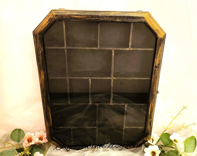 Wall Display Cabinet With Glass Door, 17 Compartment Octagonal Shaped ...