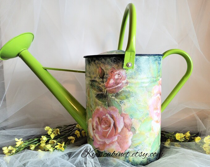 Large Watering Can Decoupage "large Pink Roses", 1.5 Gallons Metal ...