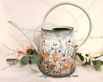 Metal Watering Can Decoupage spring Wild Flowers, Hand Painted ...