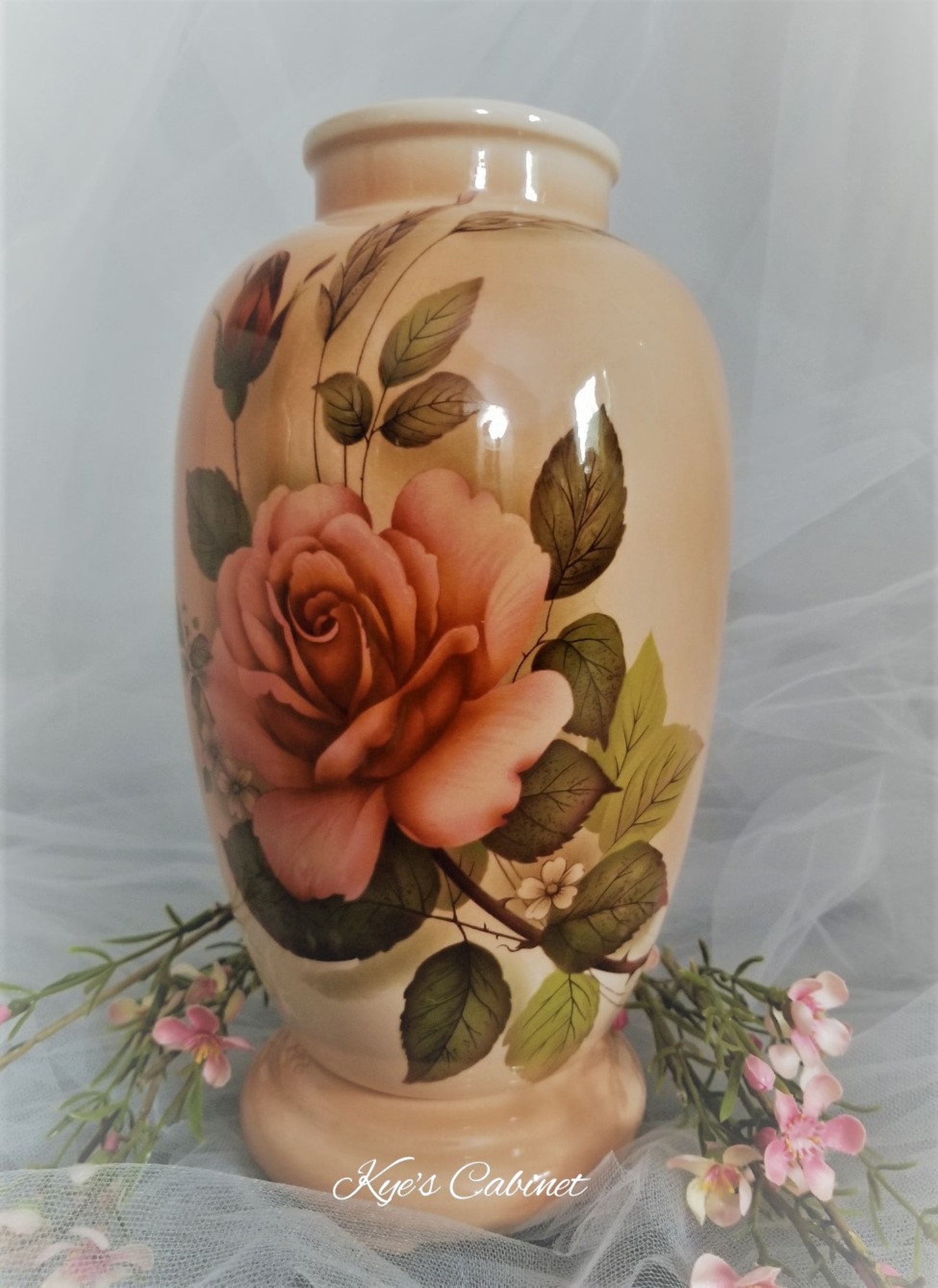 Antique Hand Painted Rose Porcelain Vase Large Floral Vase - Etsy