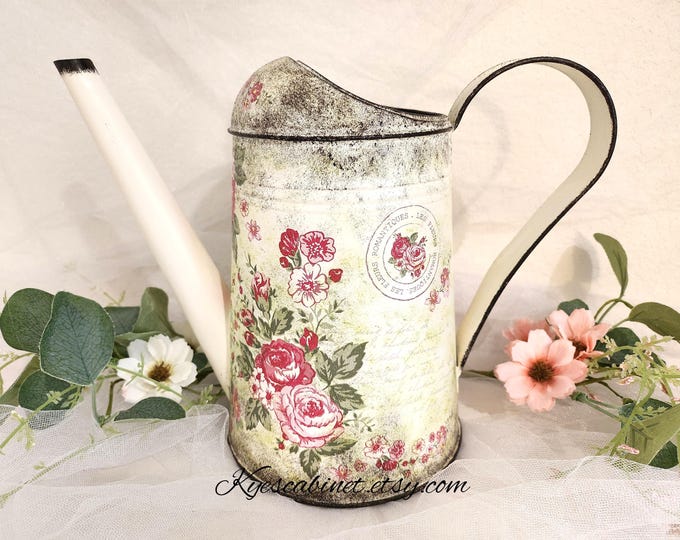 Decoupage Metal Watering Can "romantic Flowers", Hand Painted Watering ...