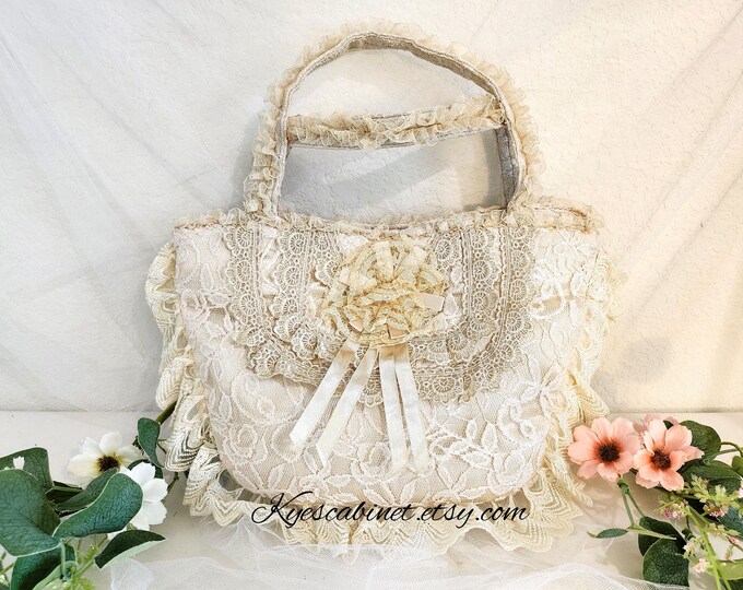 Vintage Brocade Flower Lace Handbag, Shabby Chic Lace Patchwork Purse ...