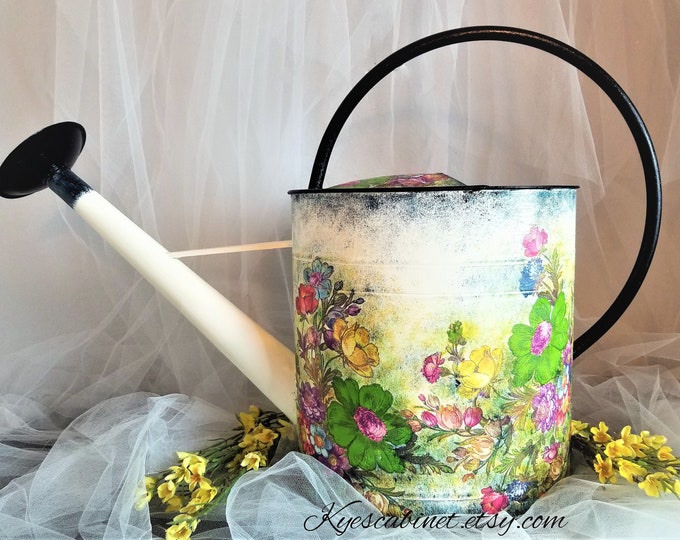 2.5 Gallon Watering Can Decoupage "colorful Anemones", Metal Watering ...