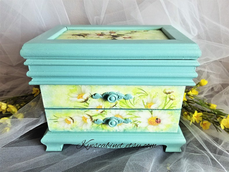 Hand Painted Footed Jewelry Box White Daisy Decoupage Girls - Etsy