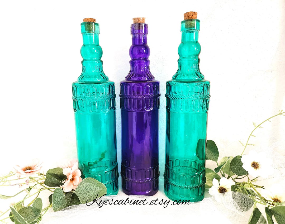 Vintage Large Colored Glass Bottles 12 Inch, Decorative Decanter Purple ...