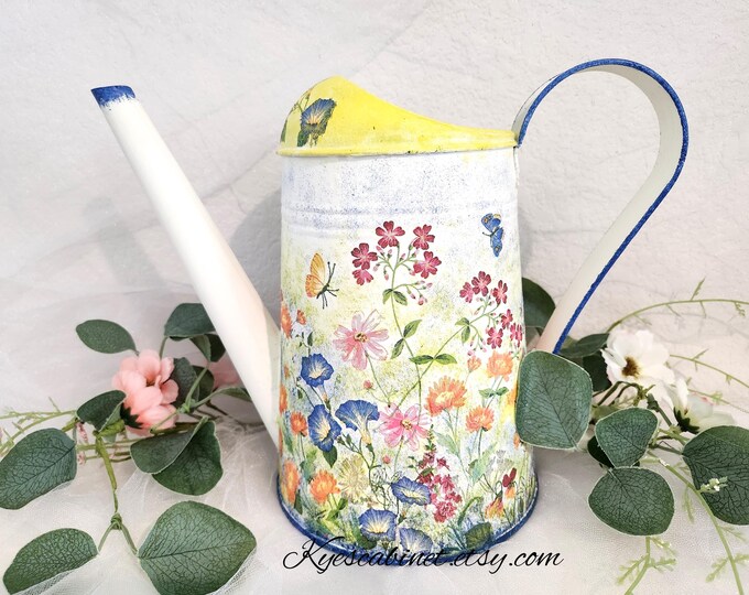 Metal Watering Can Decoupage "morning Glory Garden", Hand Painted ...