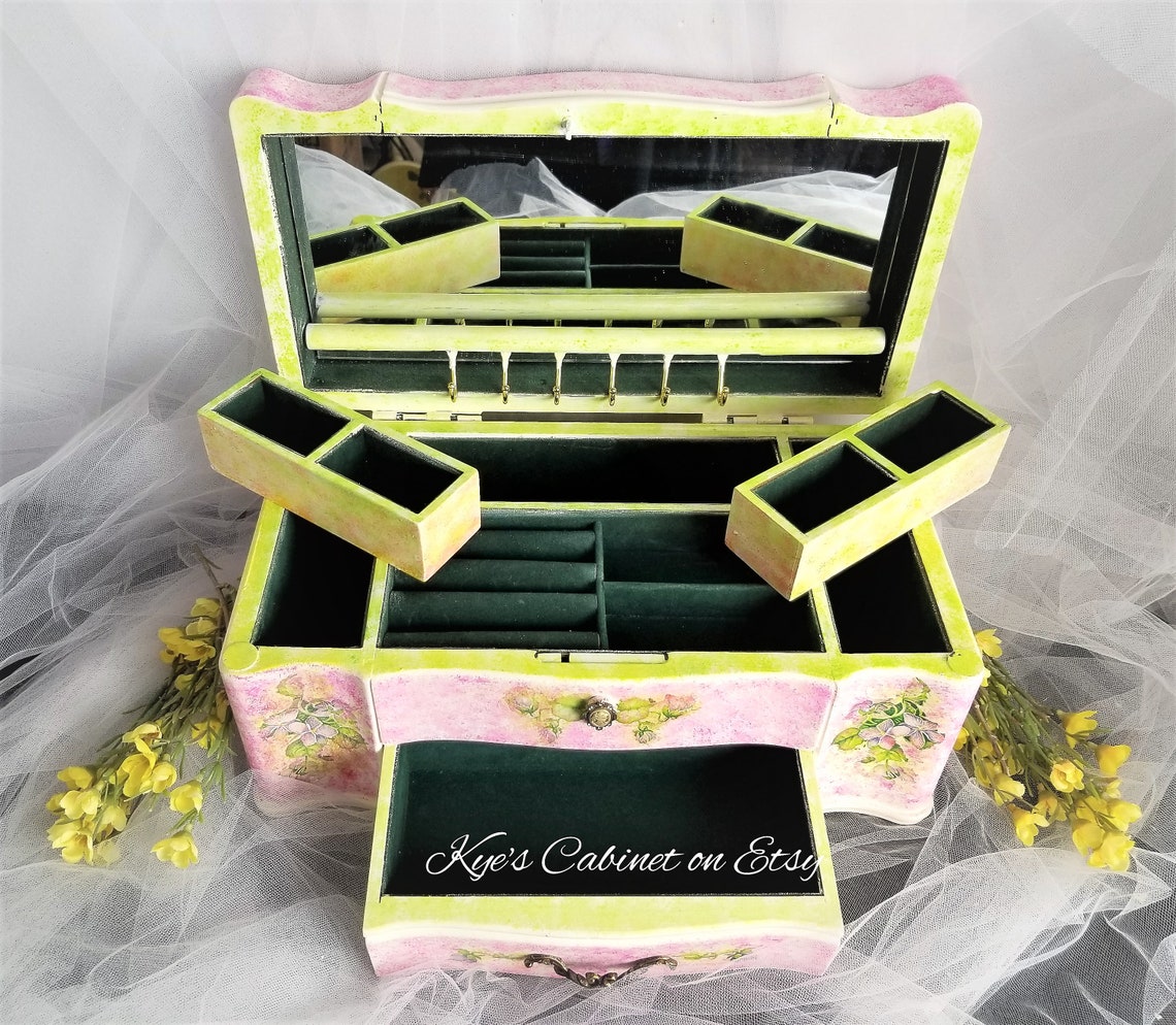 Hand Painted Pink Jewelry Box Decoupage Jewelry Box - Etsy