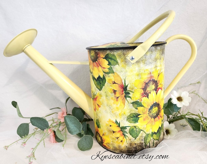 Large Watering Can Decoupage "sunflowers Garden", 1.5 Gallons Metal ...