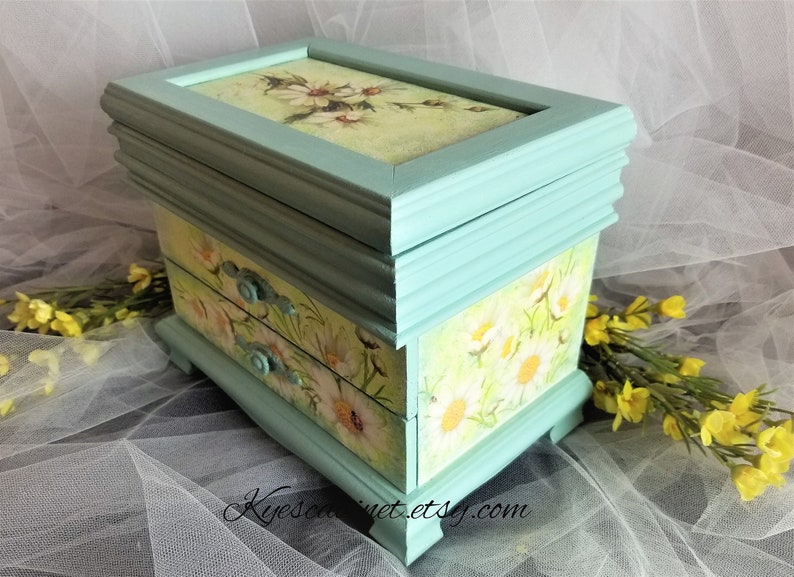 Hand Painted Footed Jewelry Box White Daisy Decoupage Girls - Etsy