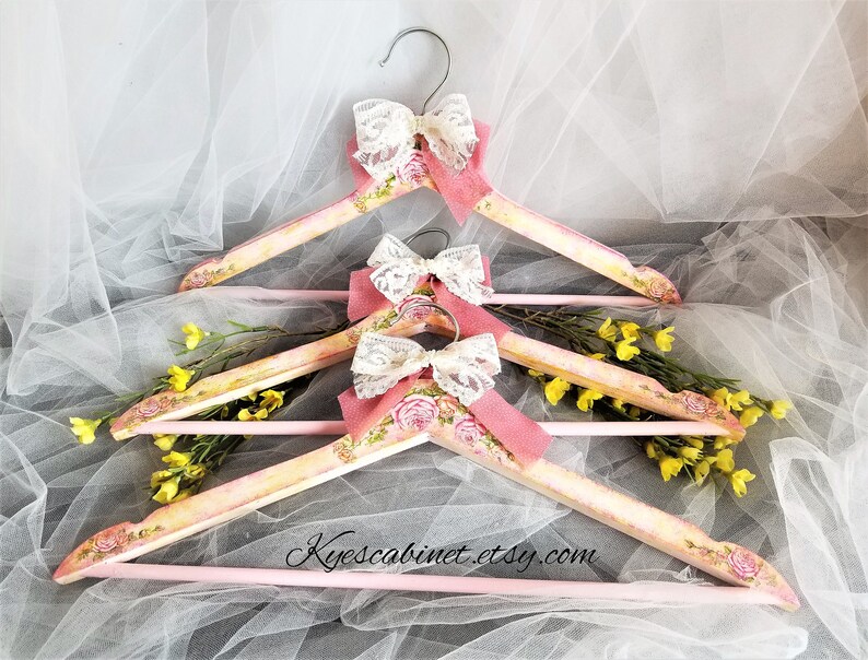Decoupage Wedding Hanger: Pink Floral Bridal Hanger, Personalized - Etsy
