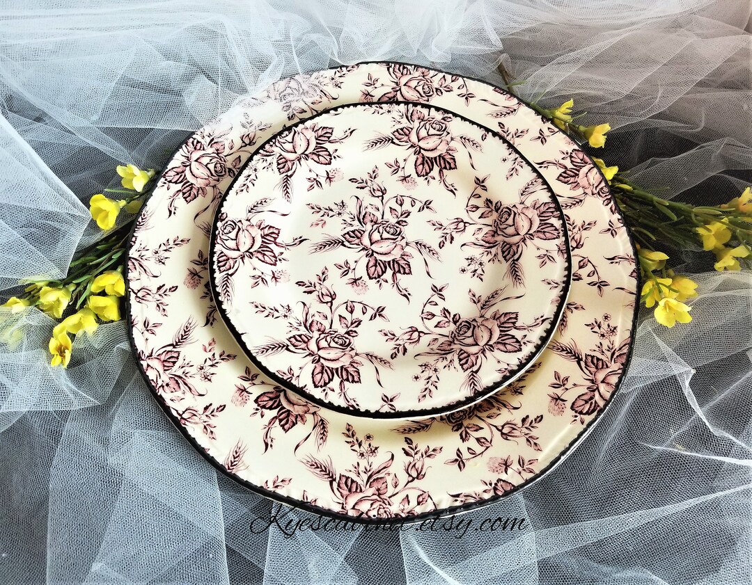 Wood & Sons Colonial Rose Plates: English Floral Transferware, Dinner ...