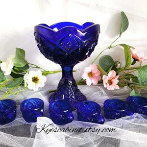 Cobalt Blue Glass Mini Punch Bowl and 6 Cups Set Blue - Etsy