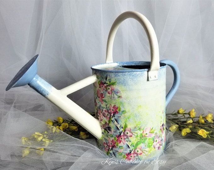 Metal Watering Can With Removable Spout, Pastel Floral Decoupage ...