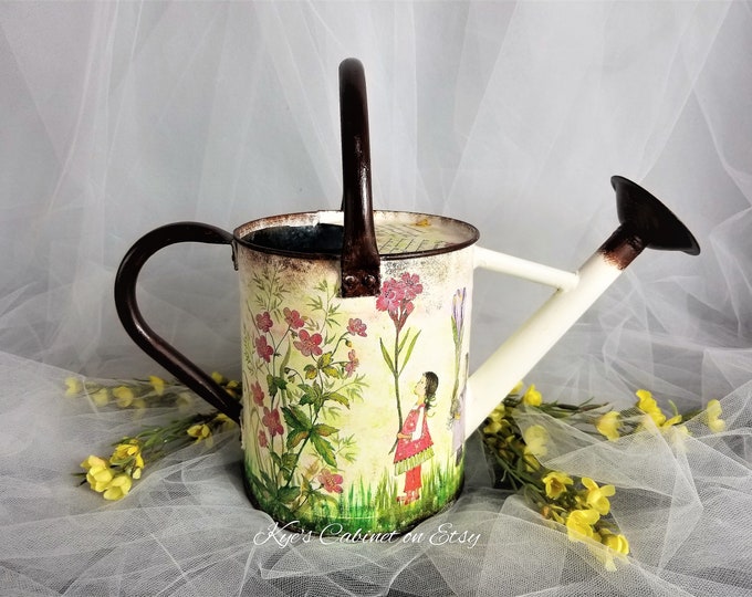 Decoupage Watering Can "girls Flowers", Metal Watering Can With ...