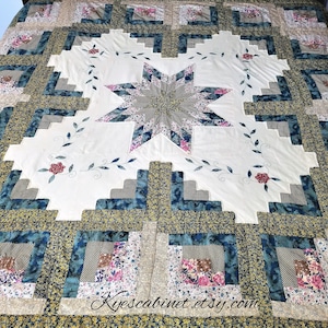 Vintage Lone Star Quilt With Vine Flower Applique, Machine and Hand ...