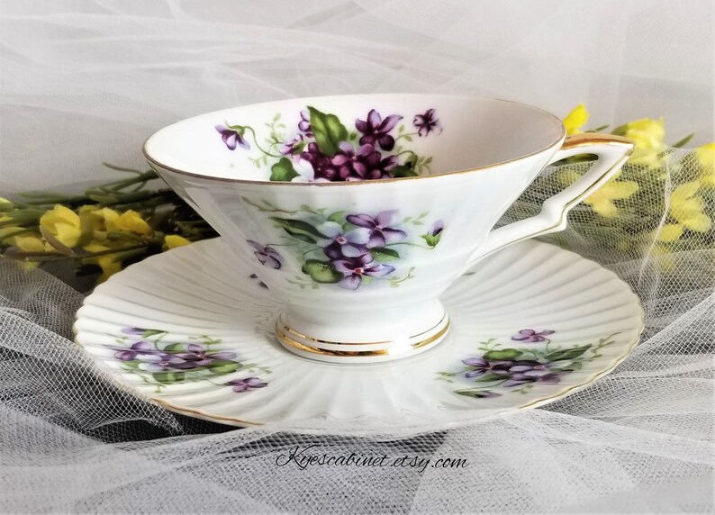 Lefton China Tea Cup and Saucer Hand Painted Violet Violets | Etsy