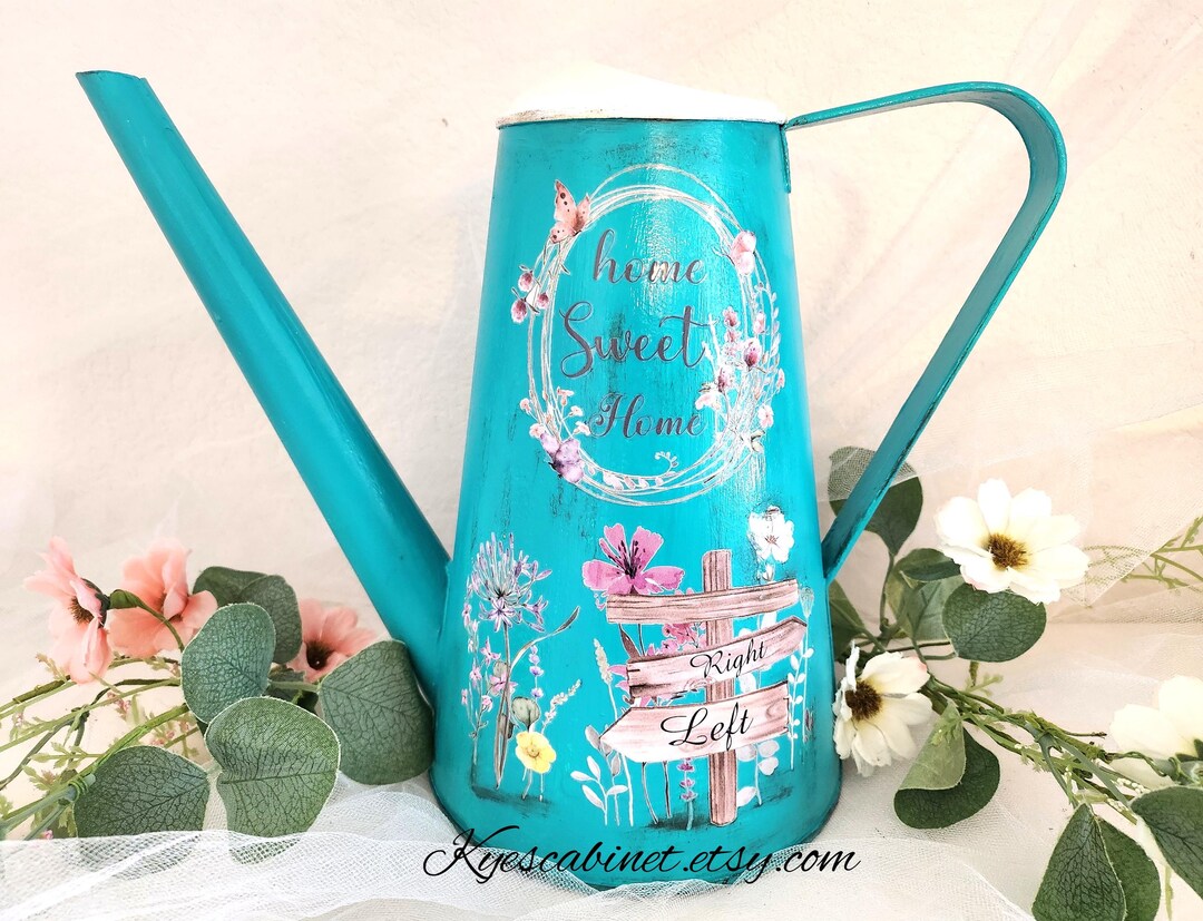 Decoupage Metal Watering Can "sweet Garden", Hand Painted Watering ...