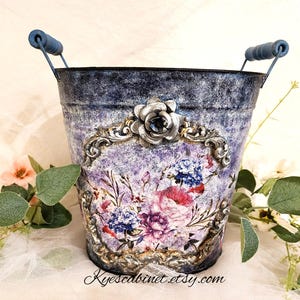 Handcrafted Decoupage Metal Basket: Hand-painted Floral Design - Etsy