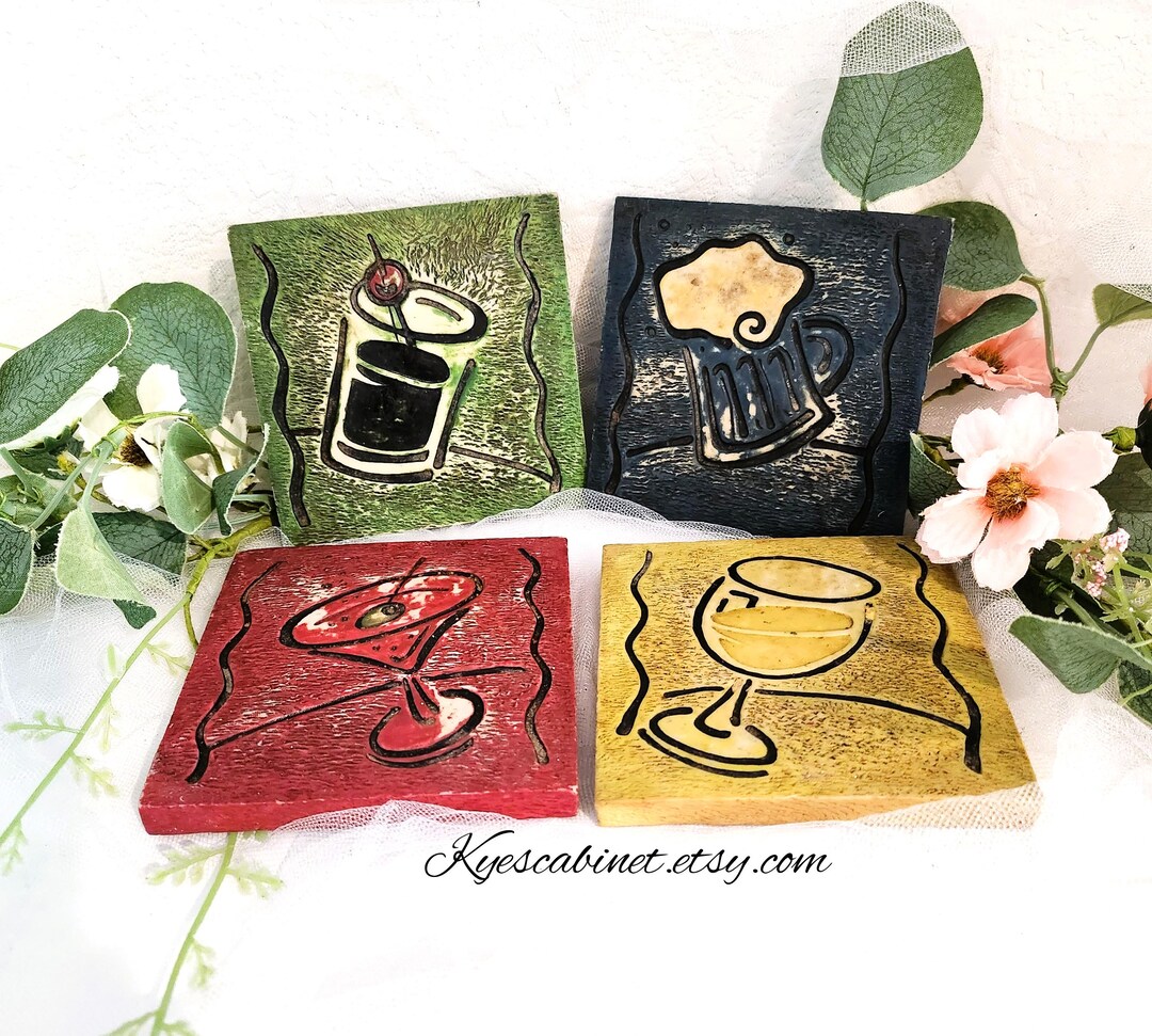 Vintage Ceramic Drink Coasters Set of Four: 4