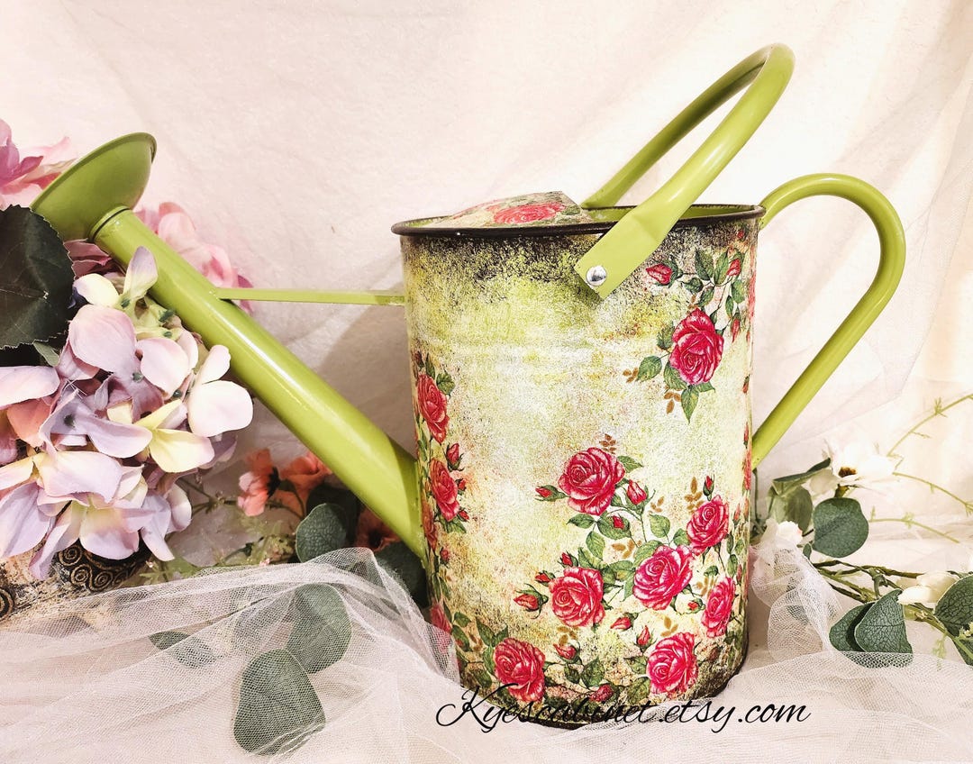 Large Watering Can Decoupage "red Roses Garden", 1.5 Gallons Metal ...
