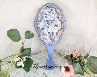 Decoupage Magnolia Hand Mirror, Hand Crafted Vanity Hand Mirror, Shabby ...