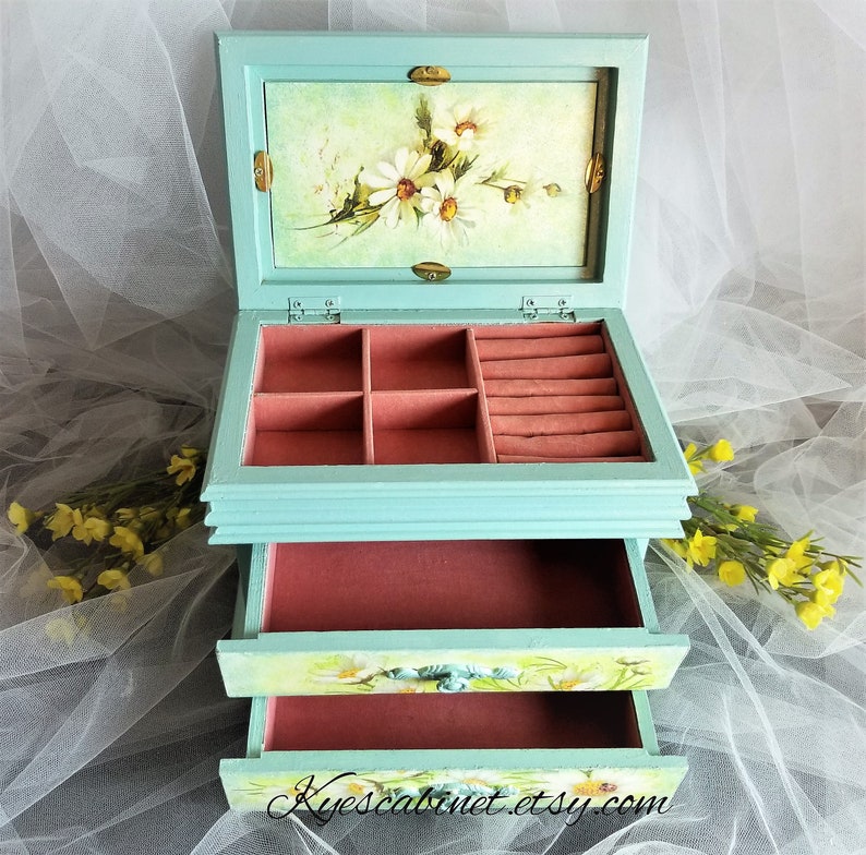 Hand Painted Footed Jewelry Box White Daisy Decoupage Girls - Etsy