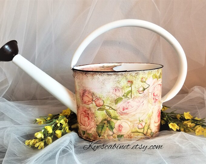 Decoupage Watering Can "pink Rose Garden", Metal Watering Can With ...