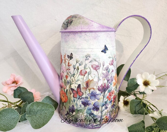 Decoupage Metal Watering Can "fall Wild Flowers", Hand Painted Watering ...