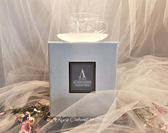 Avon Hummingbird Crystal Collection Cup and Saucer Set, 24% Full Leas ...