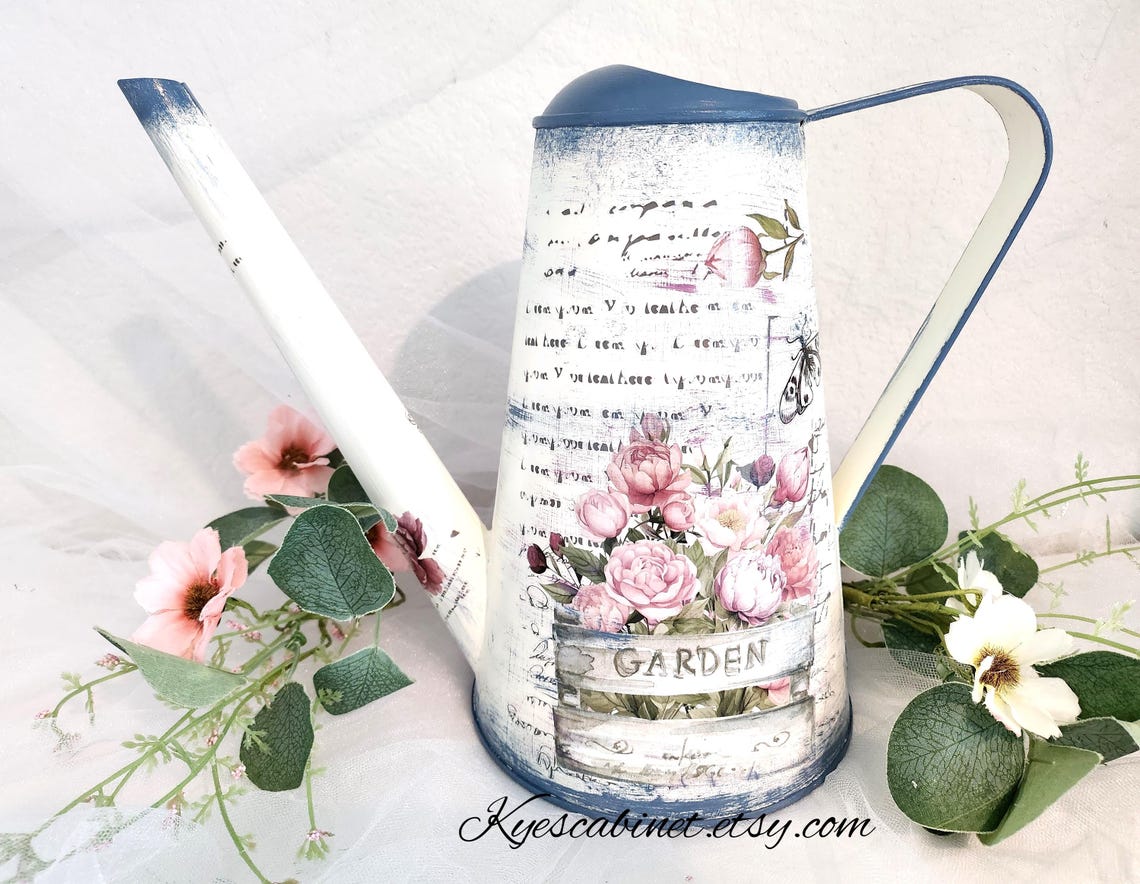 Hand Painted Decoupage Watering Can: Shabby Chic Floral Decor ...