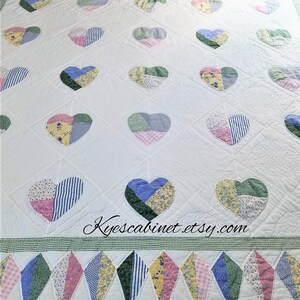 Vintage Heart Patchwork Quilt, Pastel Tone Love Heart Quilt, 84 X 82 ...
