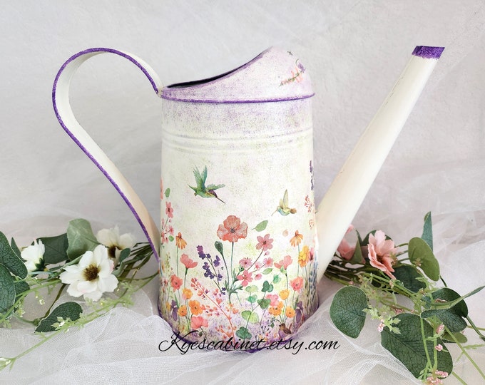 Metal Watering Can Decoupage "wildflowers Fields", Hand Painted ...
