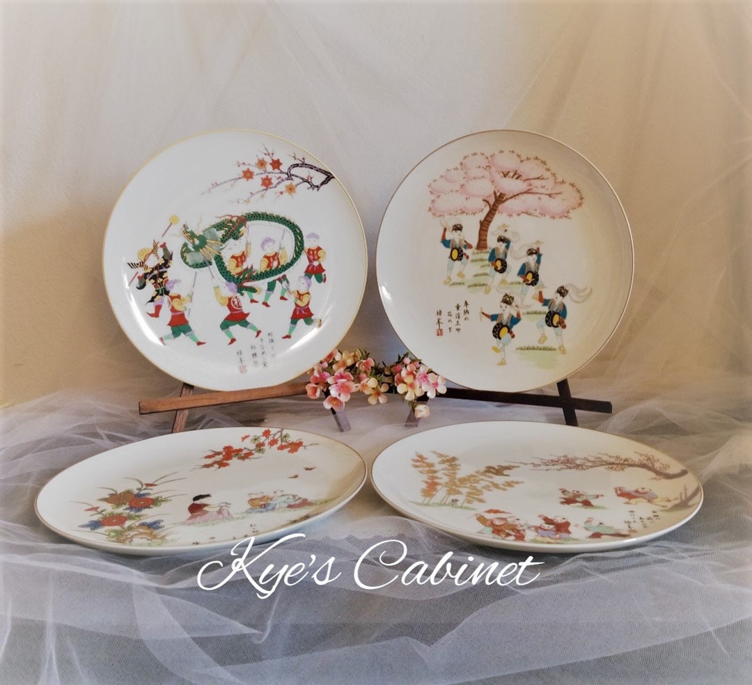 Fukagawa Porcelain Plates Set of 4: "warabe No Haiku" Limited Edition ...