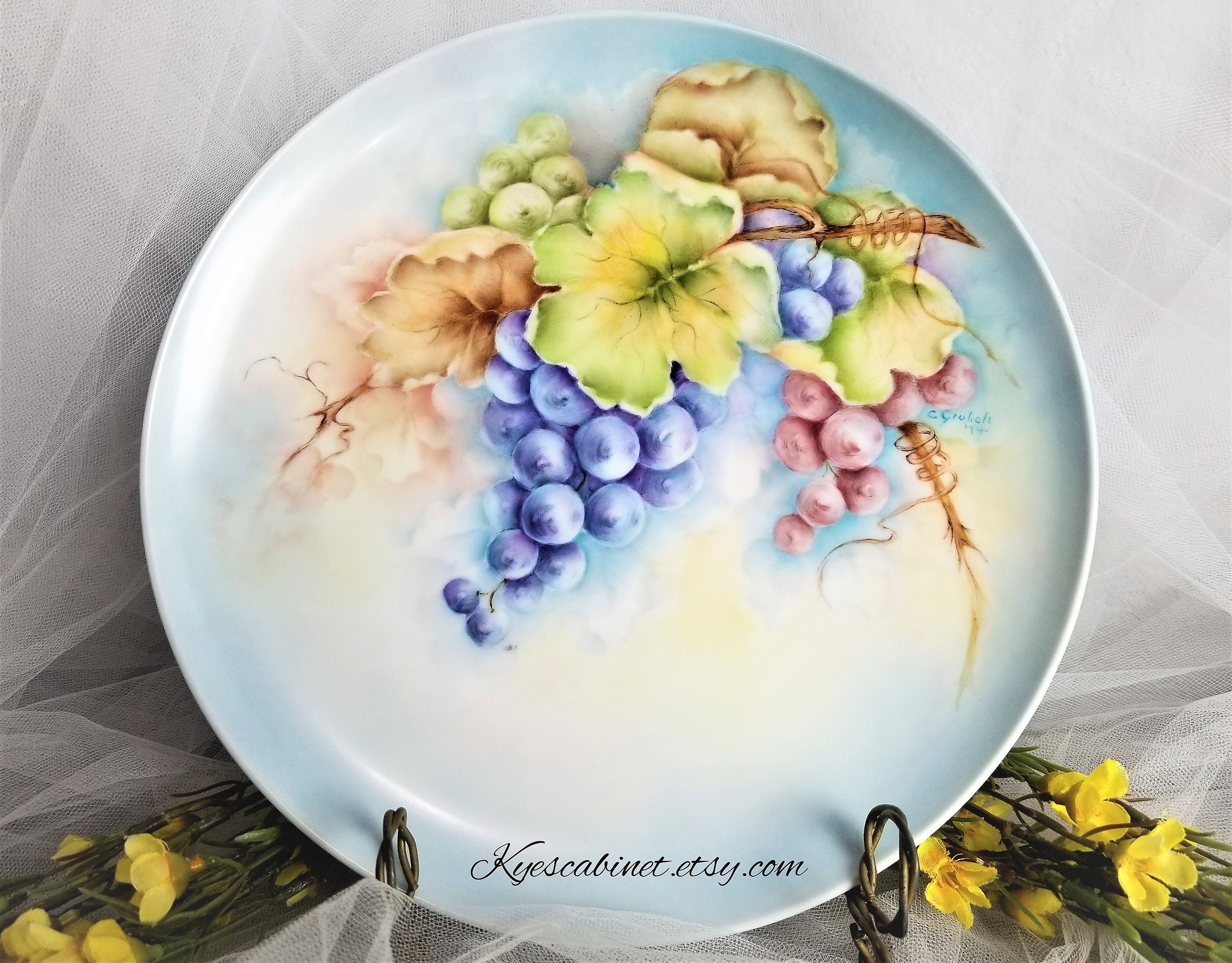 Vintage 10 Inch Hand Painted Grape Plate Decorative Art Plate | Etsy