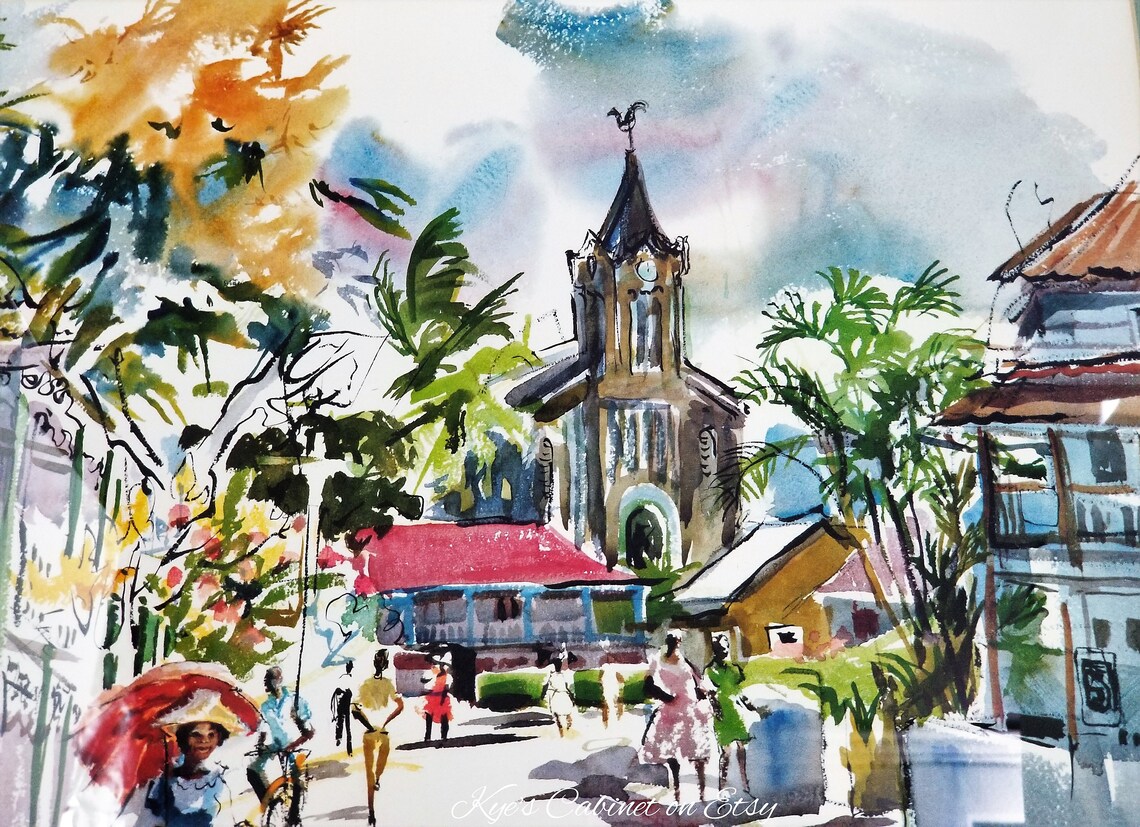 Cecile Ryden Johnson Watercolor Sunday Morning in Port | Etsy