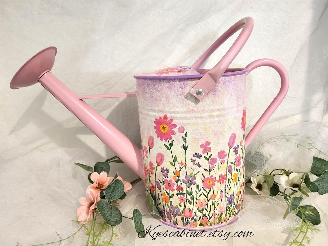 Large Watering Can Decoupage "pink Wild Flowers", 1.5 Gallons Metal ...