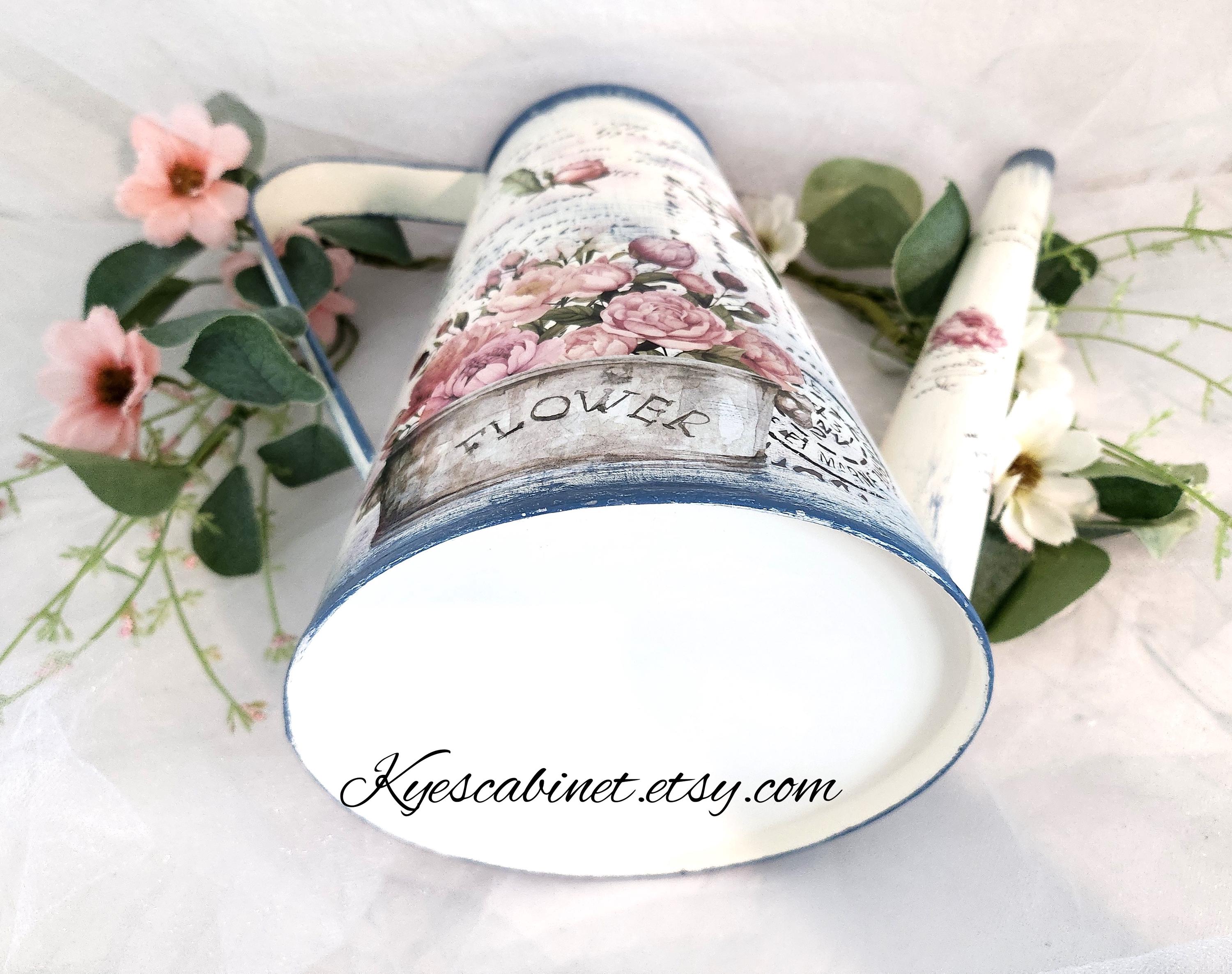 Hand Painted Decoupage Watering Can: Shabby Chic Floral Decor ...