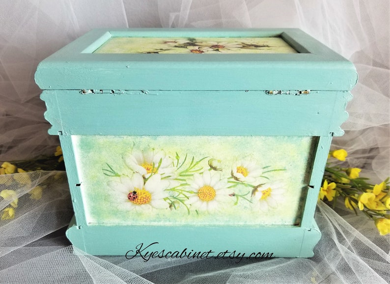 Hand Painted Footed Jewelry Box White Daisy Decoupage Girls - Etsy