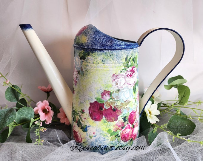 Metal Watering Can Decoupage "country Rose Garden", Hand Painted ...