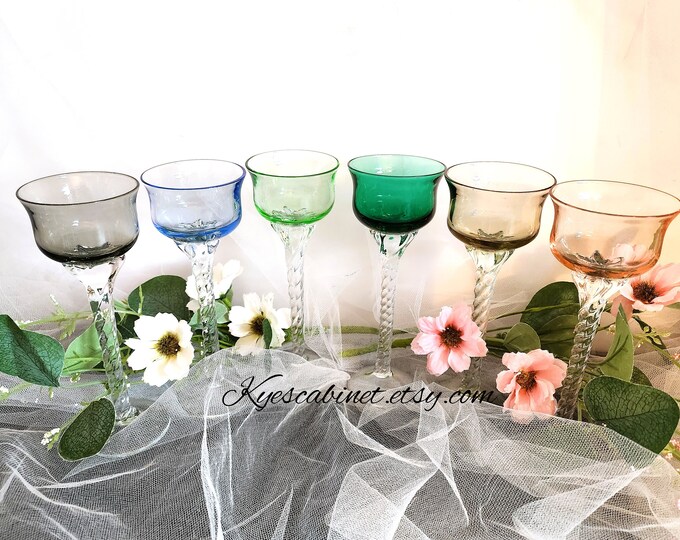 Six Hand Blown Crystal Wine Glasses With Clear Twisted Stem Blefeld