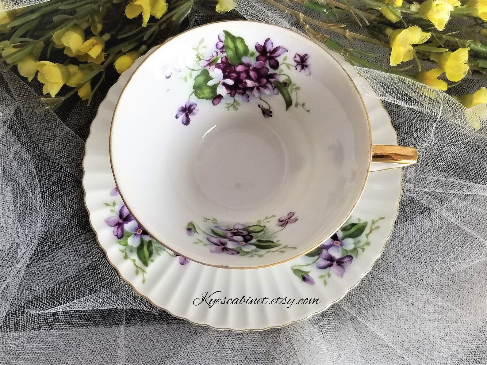 Lefton China Tea Cup and Saucer Hand Painted Violet Violets | Etsy